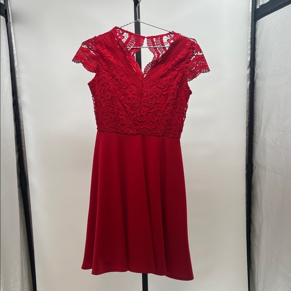 Rare Editions | Dresses | Rare Editions Vibrant Red Lace Dress | Poshmark